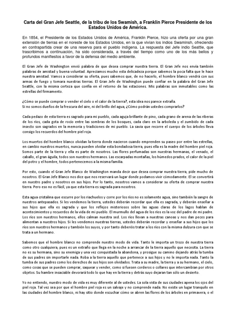 Carta Del Gran Jefe Seattle | PDF | Naturaleza