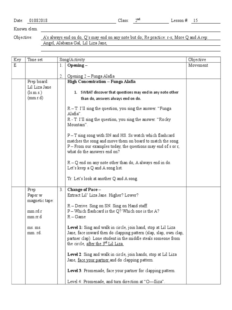 2nd Grade - Kodaly Inspired Lesson Plan | PDF | Leisure
