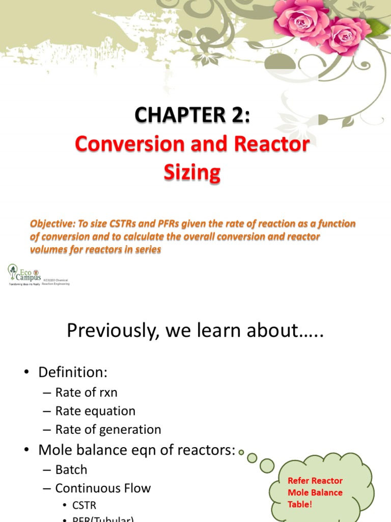 Conversion and Reactor Sizing | PDF | Chemical Reactor | Mole (Unit)
