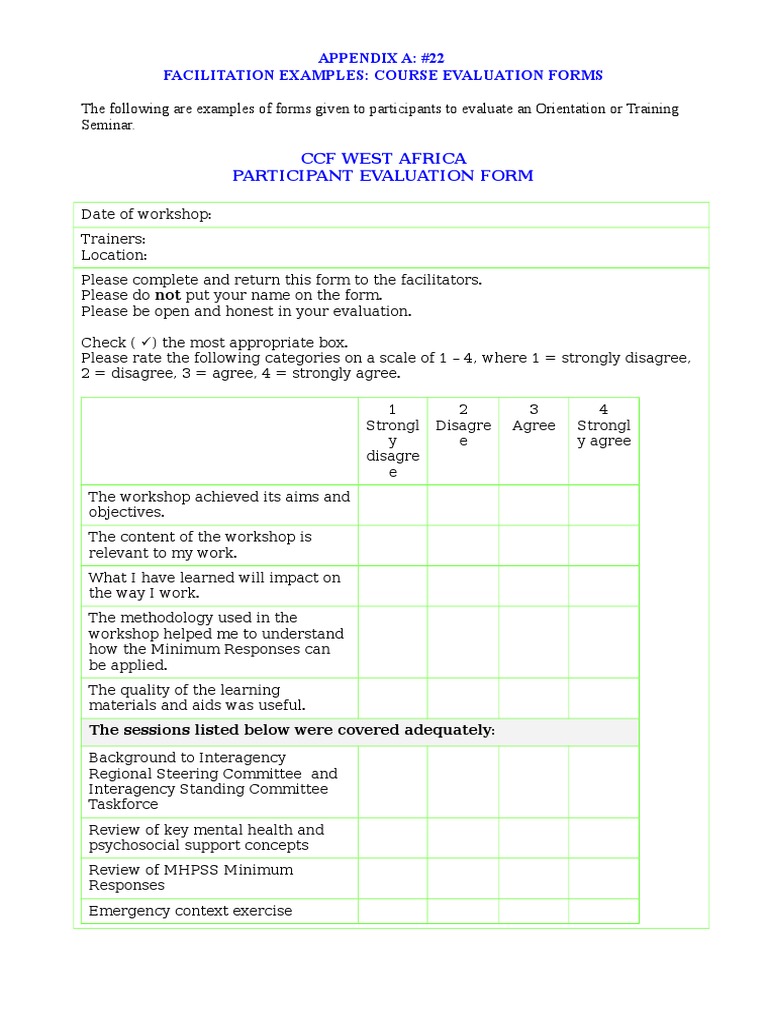 Evaluating Training Effectiveness: Sample Participant Feedback Forms ...