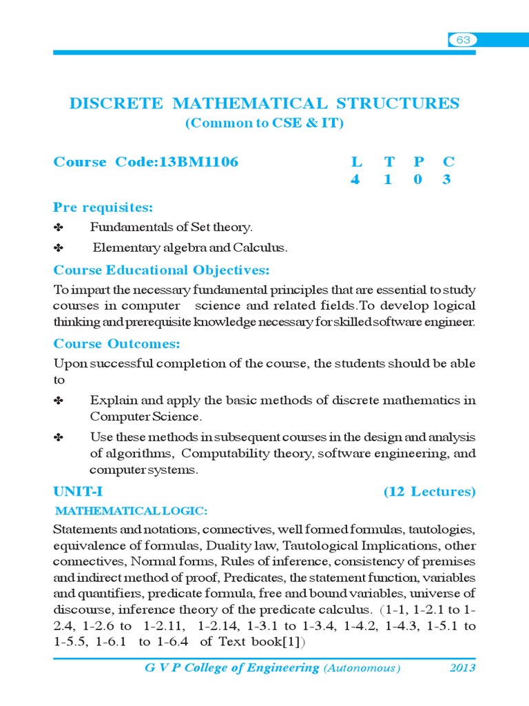 Discrete Mathematical Structures | PDF | Discrete Mathematics | First Order Logic
