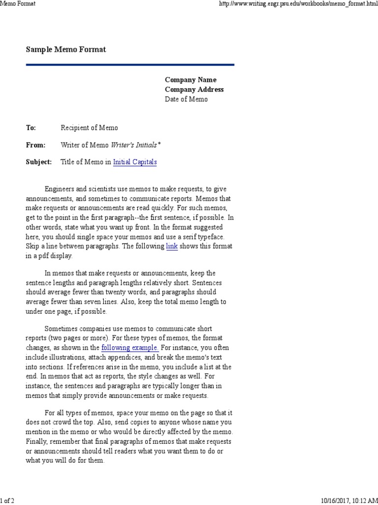 Sample Memo Format: Initial Capitals | PDF | Paragraph | Sentence ...