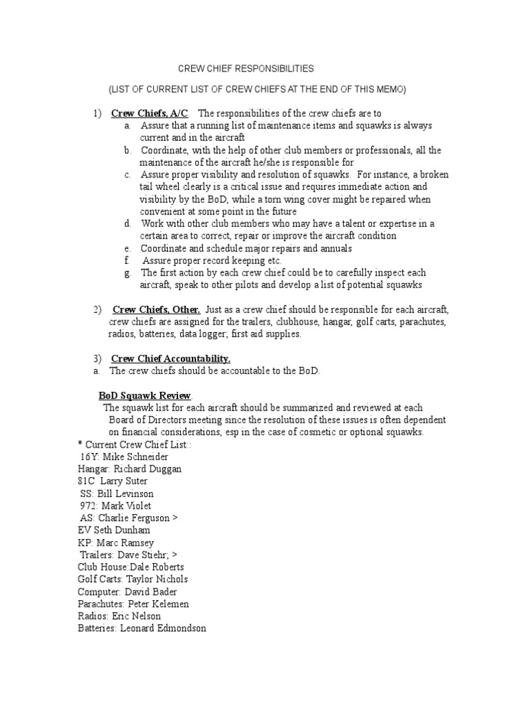 Crew Chief Responsibilities Overview | PDF | Technology & Engineering