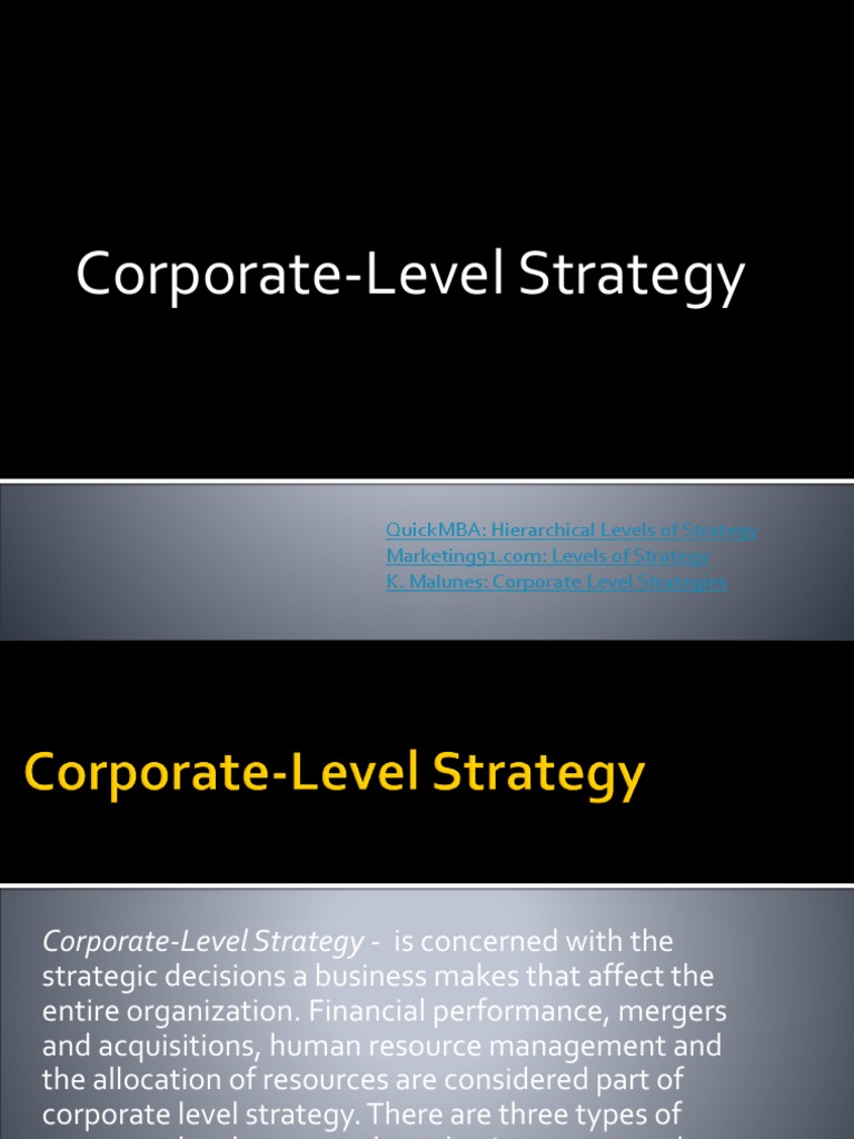 Quickmba: Hierarchical Levels of Strategy K. Malunes: Corporate Level ...