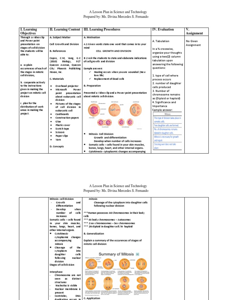 Science Lesson Plan: Cell Division | PDF | Mitosis | Cell Growth