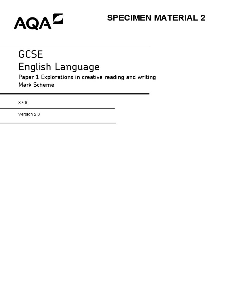 Language Paper 1 Mark Scheme | PDF | Question | Educational Assessment