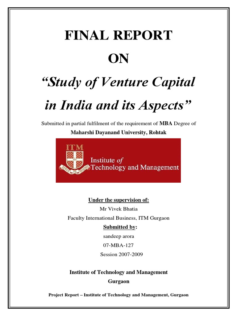 REPORT On Venture Capital | PDF | Venture Capital | Corporate Finance