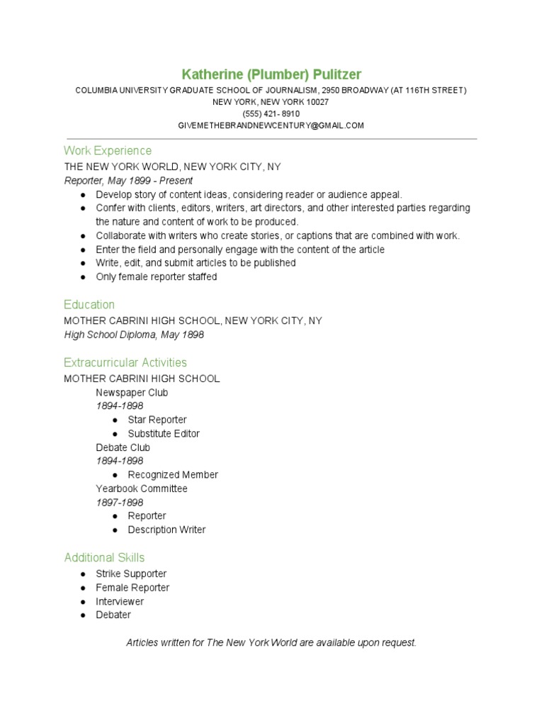 Katherine (Plumber) Pulitzer: Work Experience | PDF