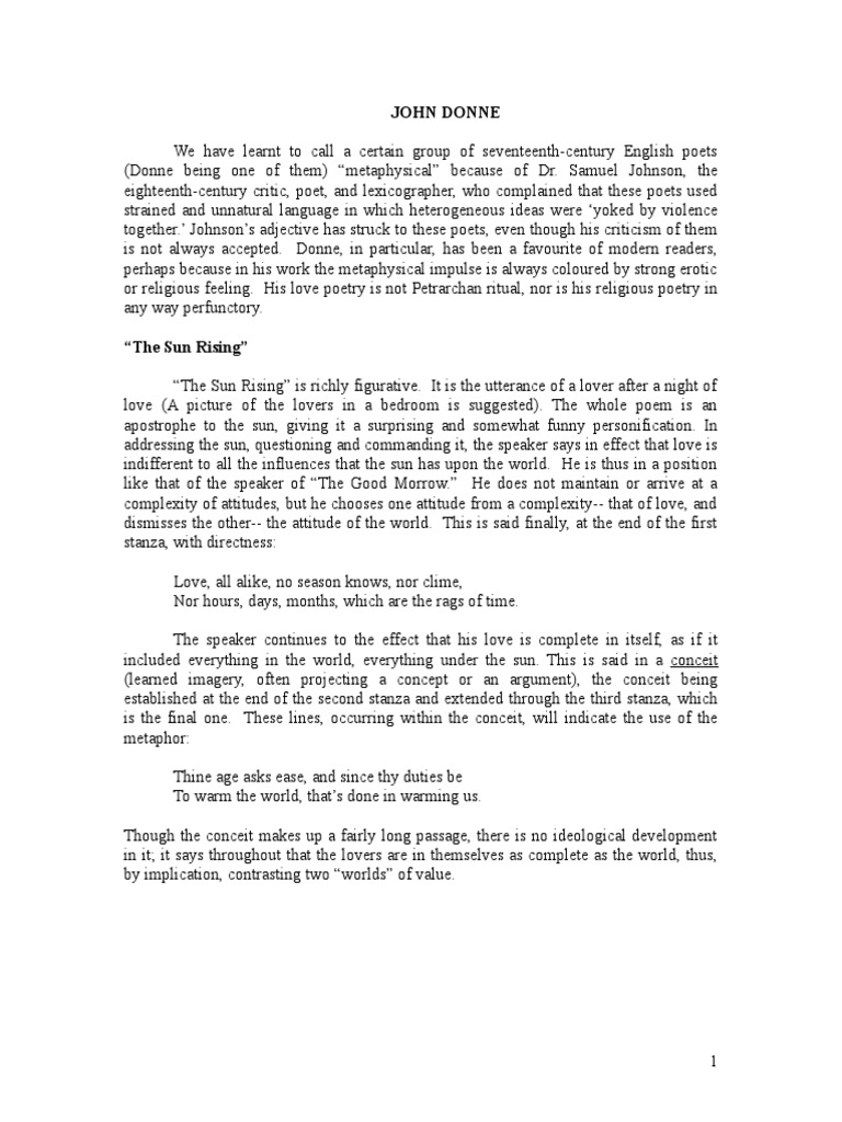 Analysis of Donne's "The Sun Rising" | PDF | Poetry