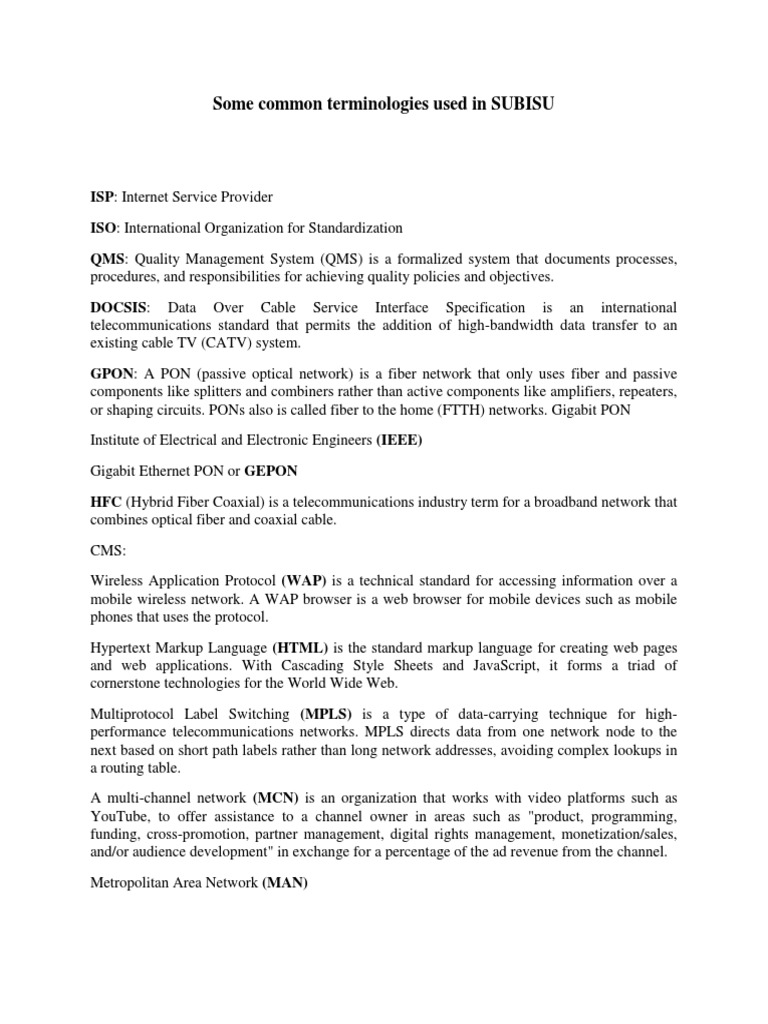 Some Common Terminologies Used | PDF | Fiber To The X | Computer Network