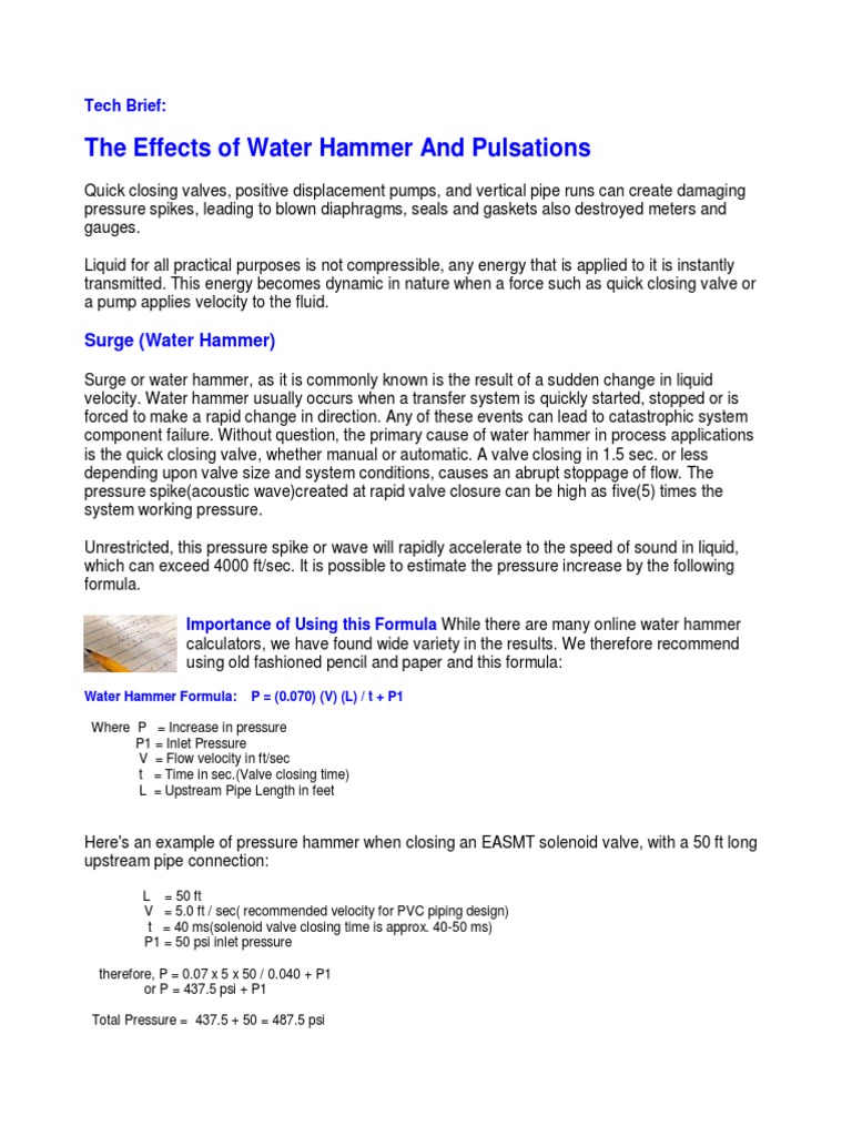Water Hammer Calculation PDF | PDF | Pump | Pressure