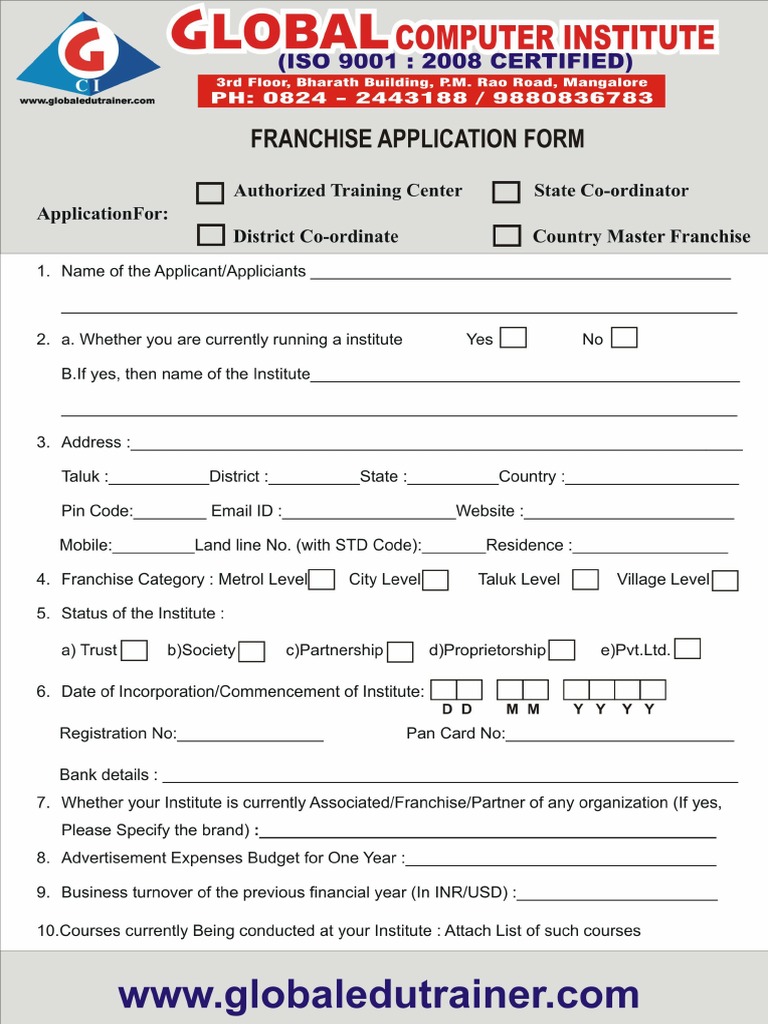 Franchise Applicationform | PDF