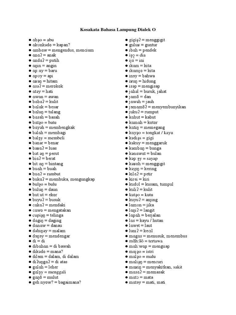 Kosakata Bahasa Lampung Dialek O | PDF