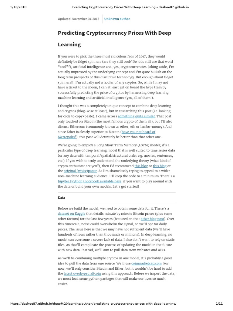 Predicting Cryptocurrency Prices With Deep Learning - Dashee87.github ...