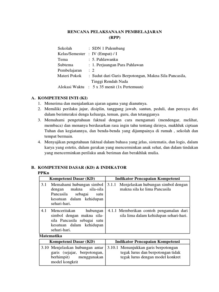 RPP Kelas 4 SD Tema 5 | PDF