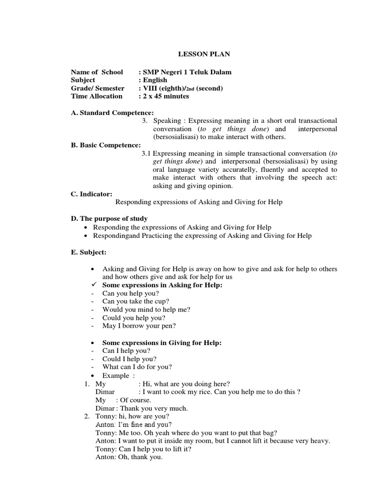 Lesson Plan RPP | PDF | Teachers | Conversation