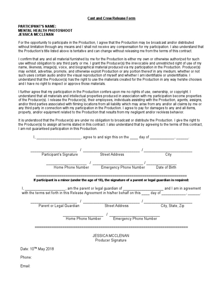 Cast Crew Release Form | PDF | Common Law | Government