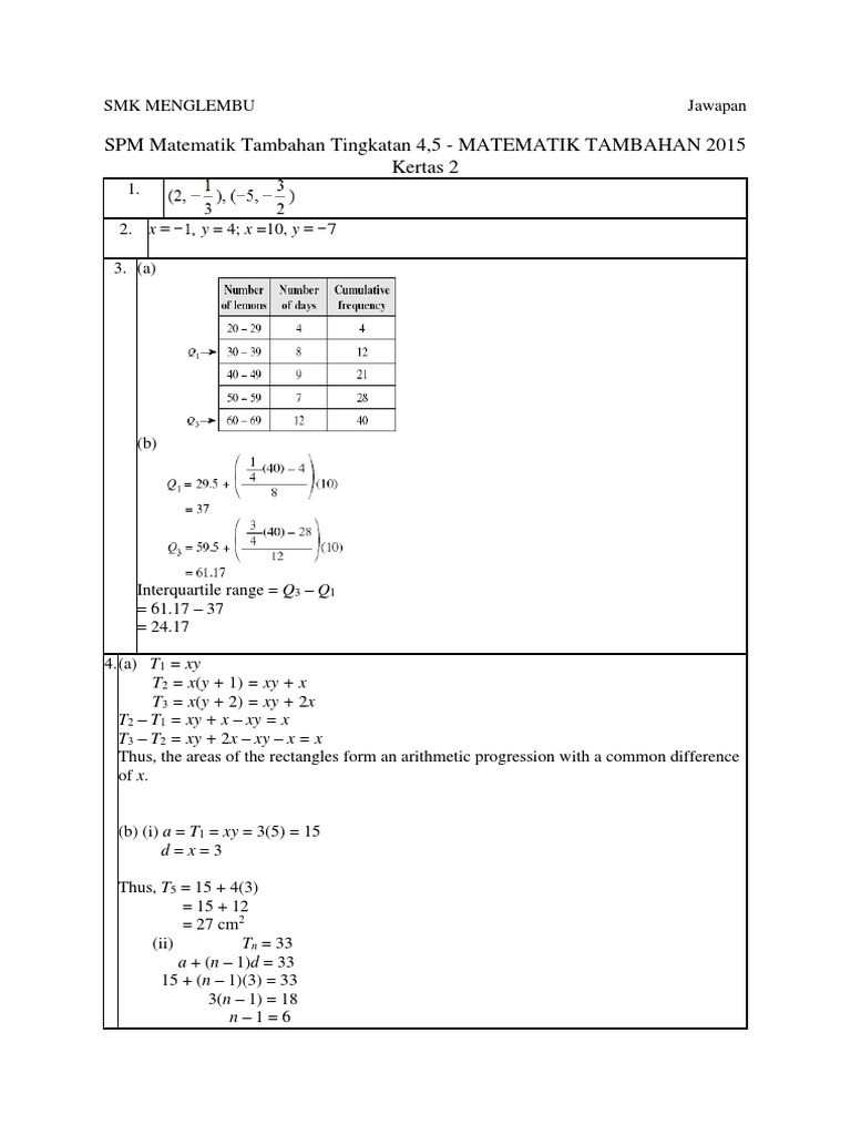 SPM 2015 Additional Mathematics Answers | PDF | Geometry | Space