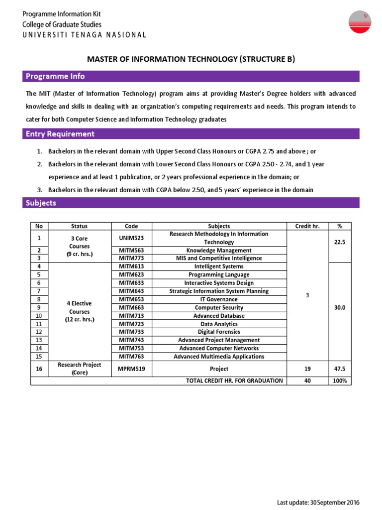 Master of Information Technology (Structure B) : Programme Info | PDF ...