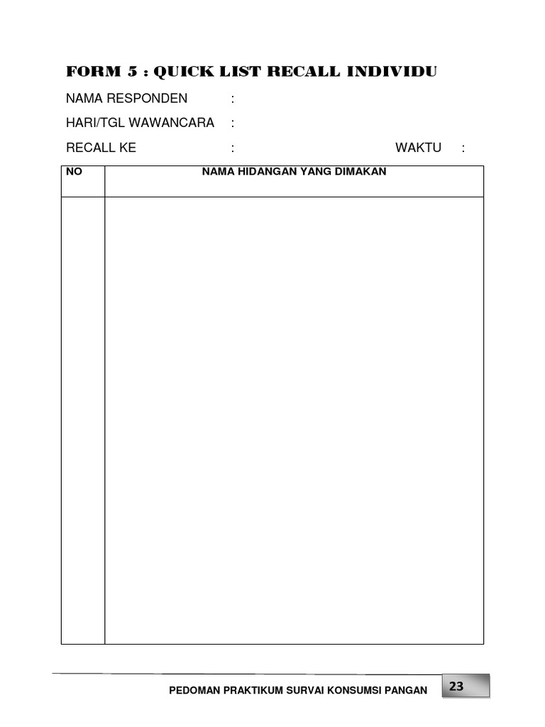 Form 5 Quick List Recall Individu | PDF