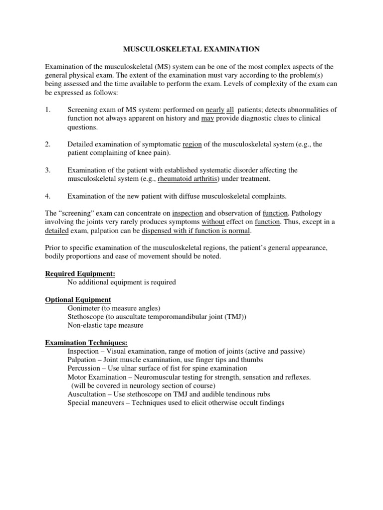 Musculoskeletal Exam Teaching Outline | PDF | Foot | Knee