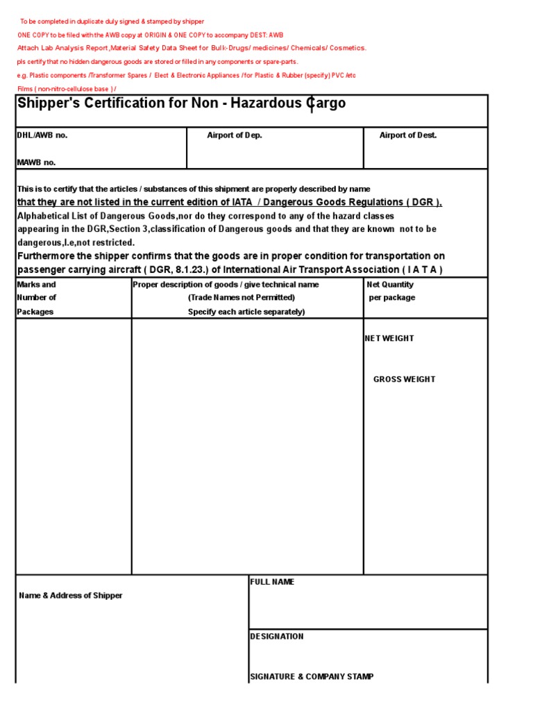 Non DG Decl & Sli of DHL | PDF
