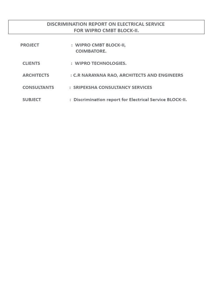 Discrimination Report for Wipro Coimbatore Electrical Service | PDF ...