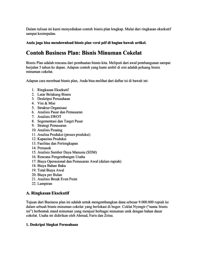 Contoh Business Plan Terlengkap | PDF