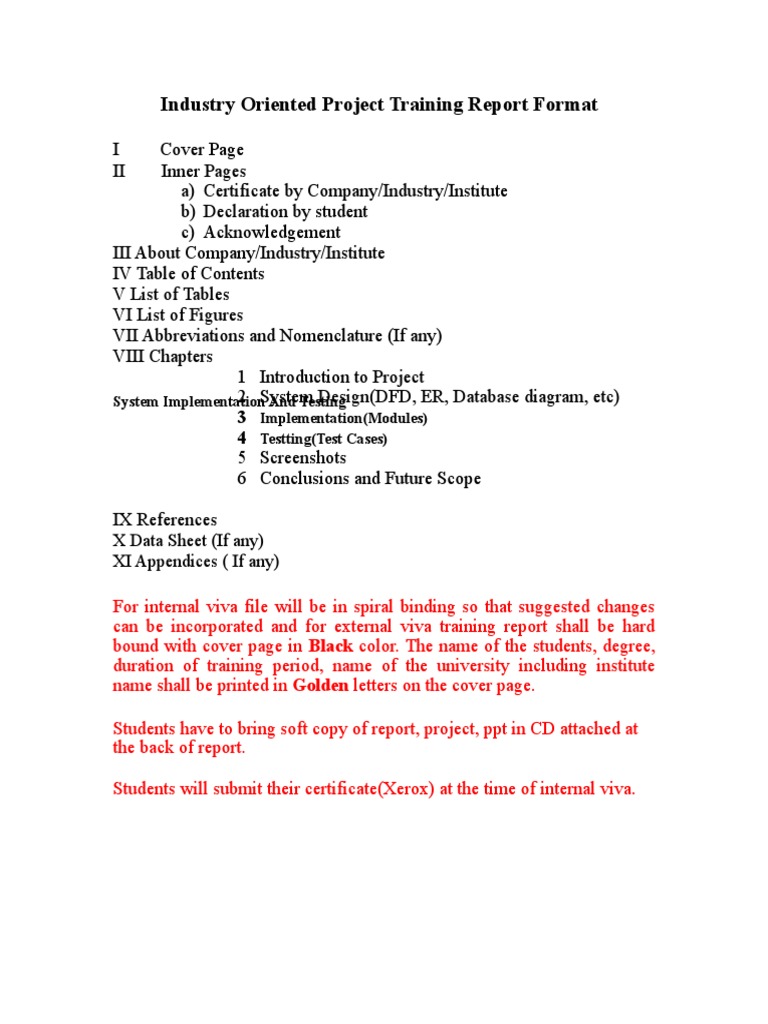 Industry Oriented Project Training Report Format | PDF | Academic Degree | Computing And ...