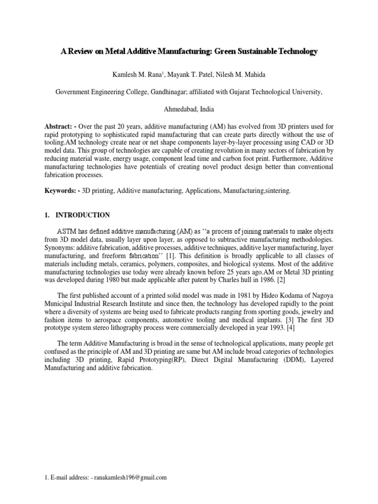 A Review On Additive Manufacturing | PDF | 3 D Printing | 3 D Modeling