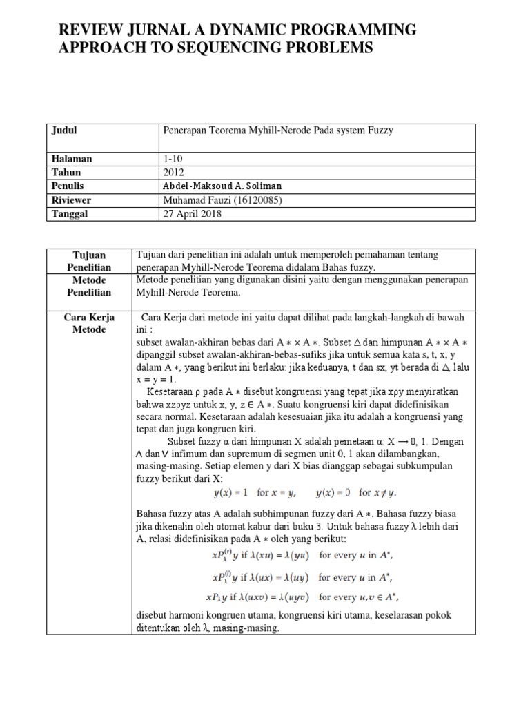 A Dynamic Programming Approach to Sequencing Problems Using the Myhill-Nerode Theorem for Fuzzy ...