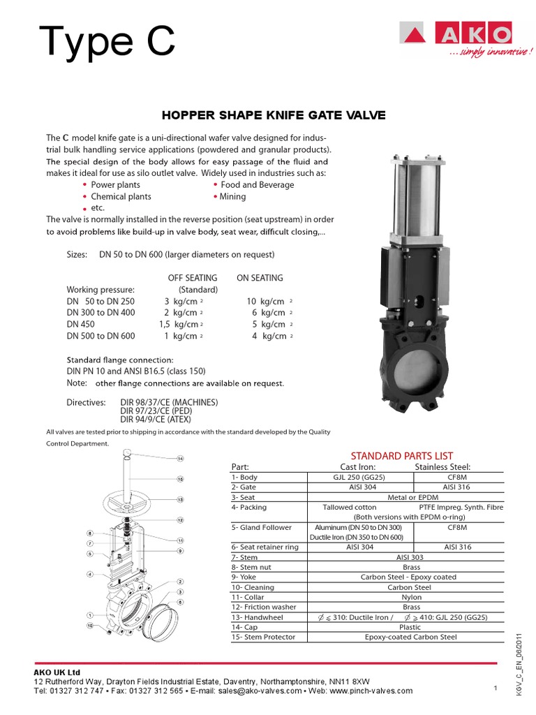 Type C: Hopper Shape Knife Gate Valve | PDF | Valve | Steel