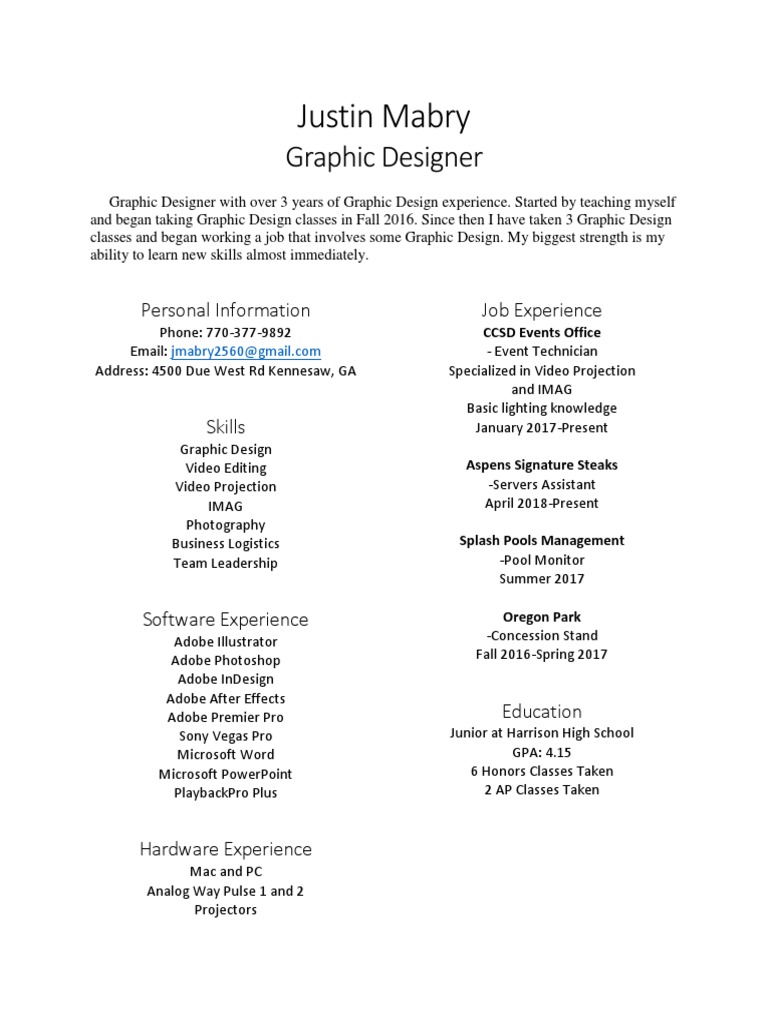 Aspiring Graphic Designer's Profile | PDF