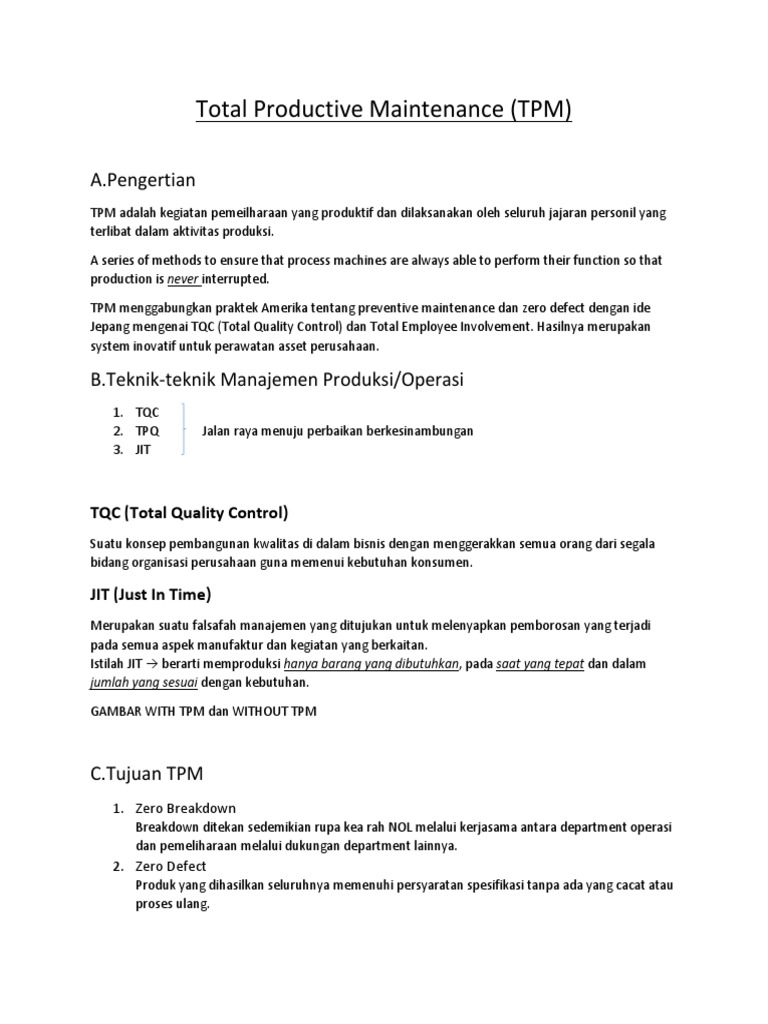 Total Productive Maintenance (TPM) | PDF