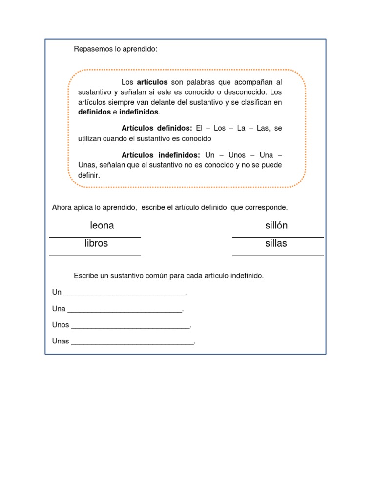 Guía de Artículos y Sustantivos en Español | PDF | Sustantivo | Numero ...