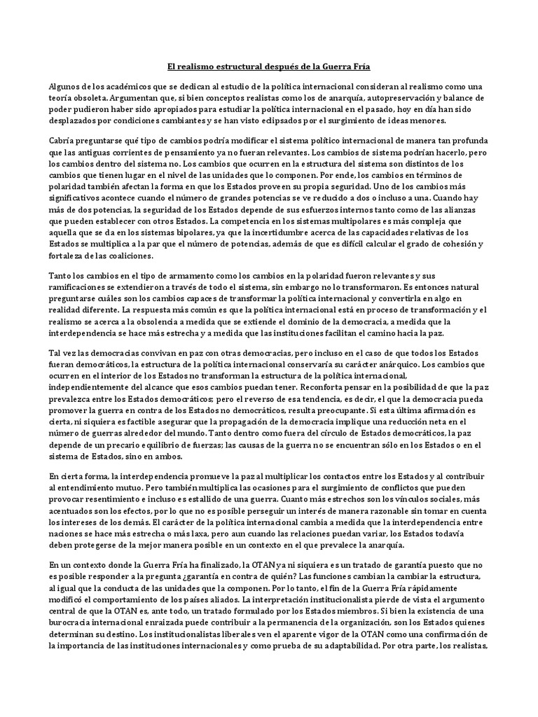 Waltz - El Realismo Estructural Después de La Guerra Fría | PDF ...