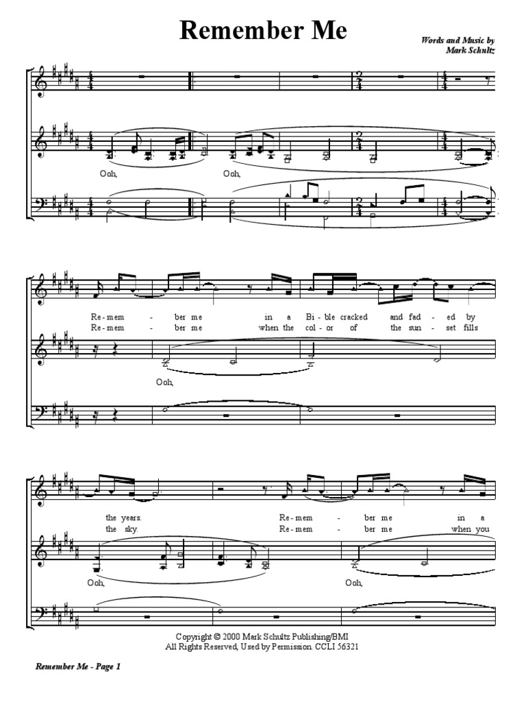 Remember Me: Words and Music by Mark Schultz | PDF
