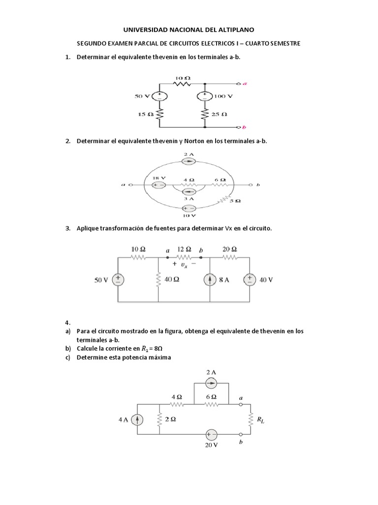Segundo Examen Parcial de Circuitos Electricos I | PDF Segundo Examen Parcial de Circuitos Electricos I | PDF