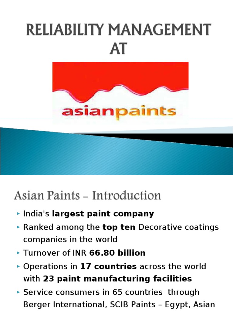 Reliability Management at Asian Paints - Team 3 | PDF | Six Sigma ...