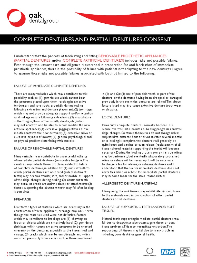 Denture Consent Form Overview | PDF | Dentures | Dentistry