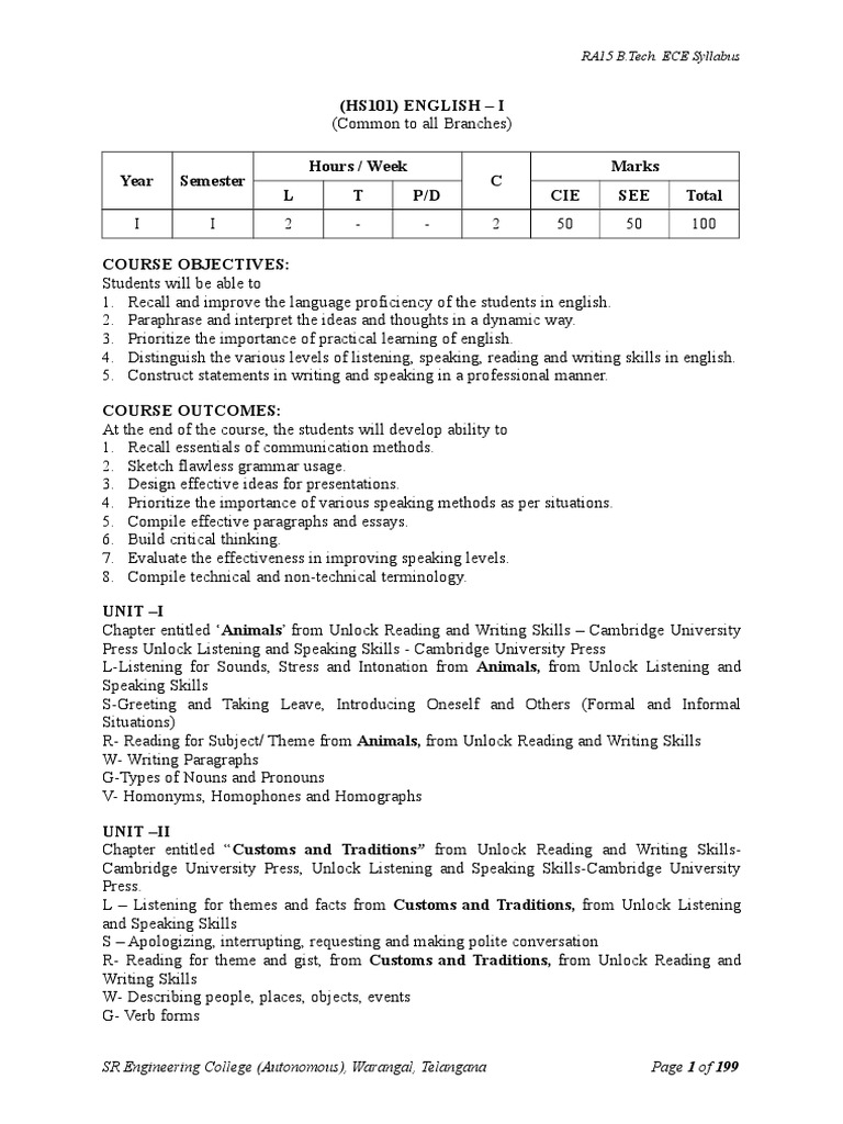 ECE - Syllabus (RA15) (03-06-2017) | PDF | C (Programming Language ...