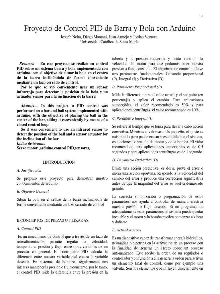 Proyecto de Control PID de Barra y Bola Con Arduino Mejorado | PDF ...