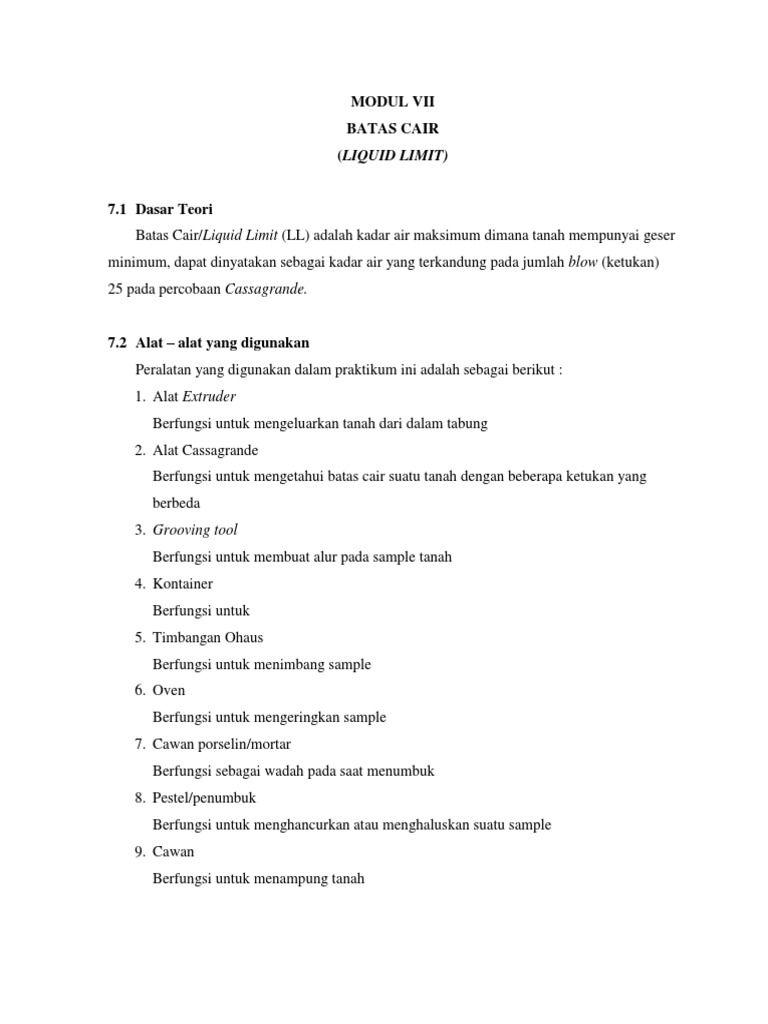 Modul Vii Batas Cair (Liquid Limit) | PDF
