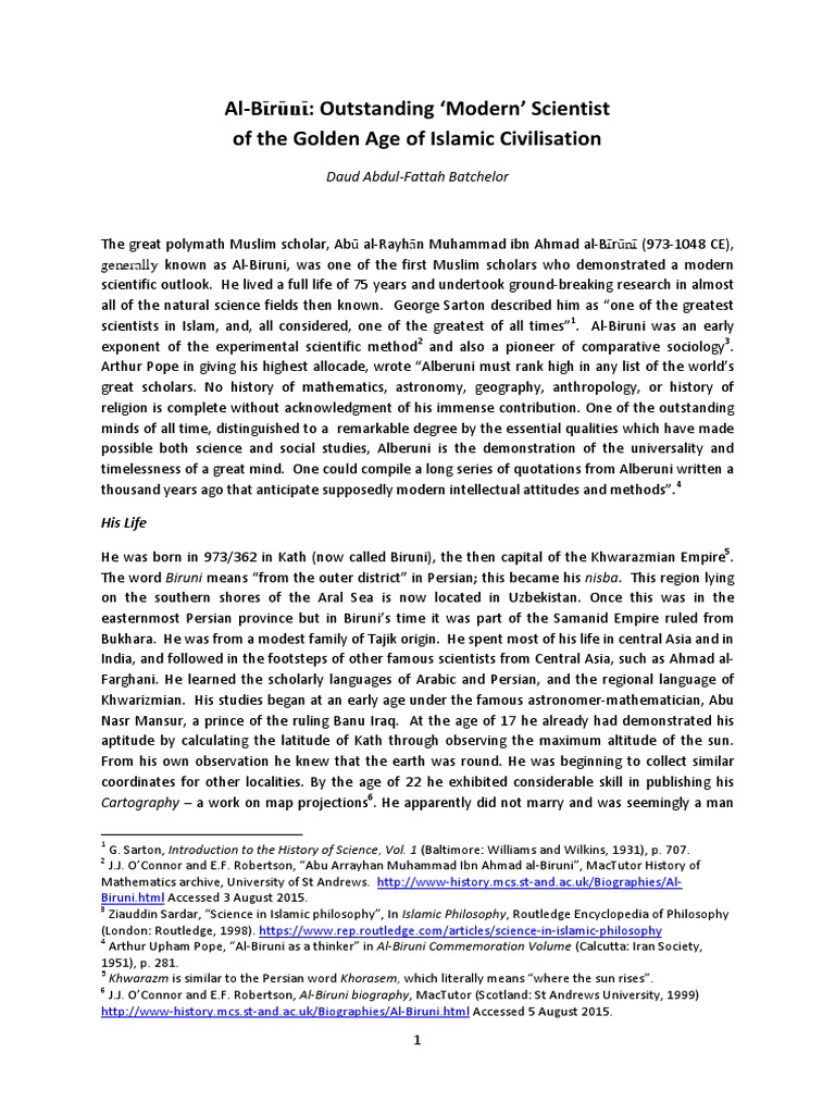 Al-Biruni: A Pioneering Scientist Ahead of His Time | PDF | Science ...