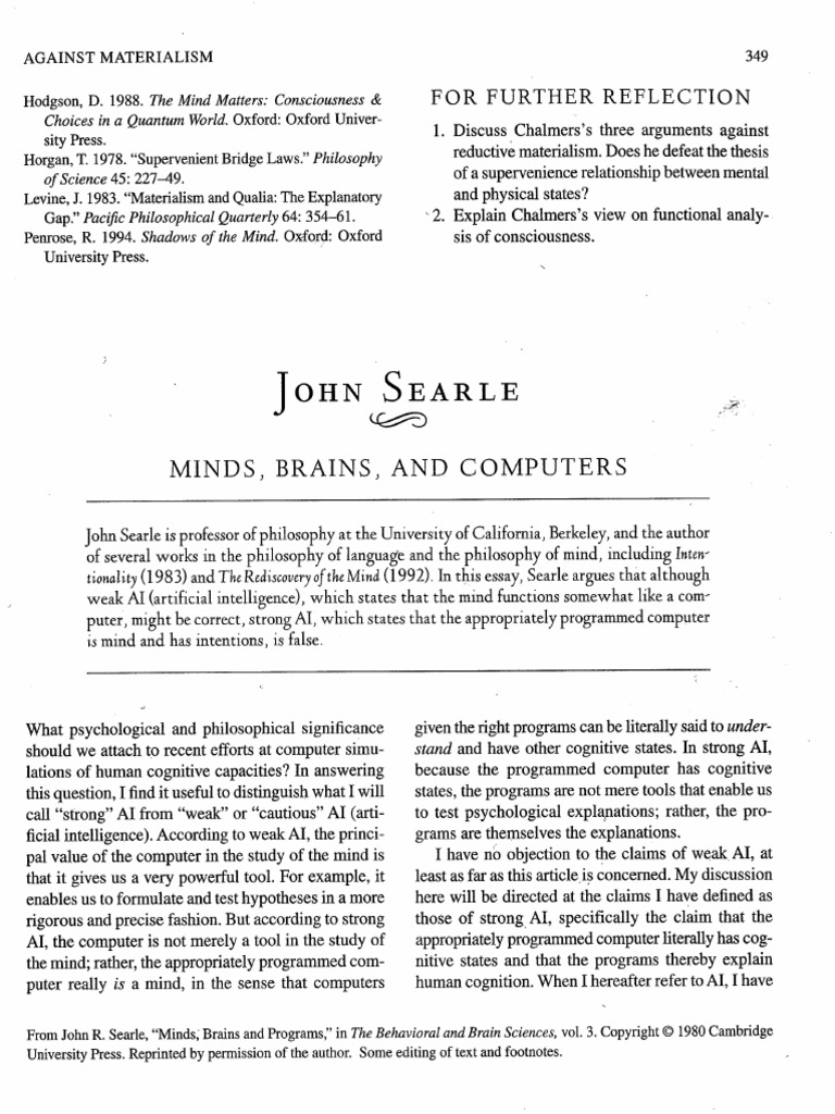 Minds, Brains, and Computers PDF | PDF | Mind | Artificial Intelligence