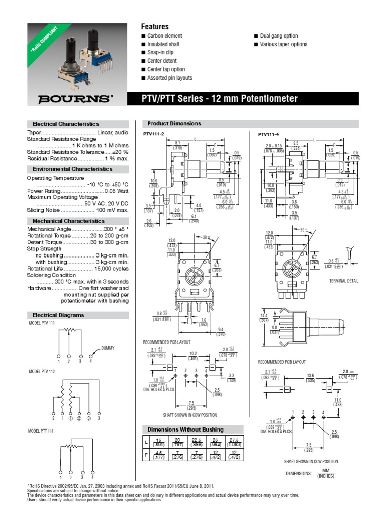 PTV/PTT Series 12mm Potentiometer | PDF | Electrical Engineering ...