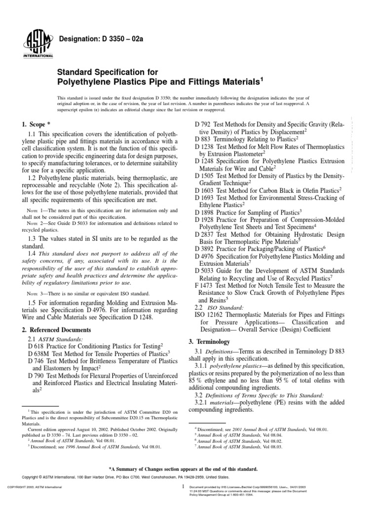 Astm d3350 | PDF | Polyethylene | Differential Scanning Calorimetry