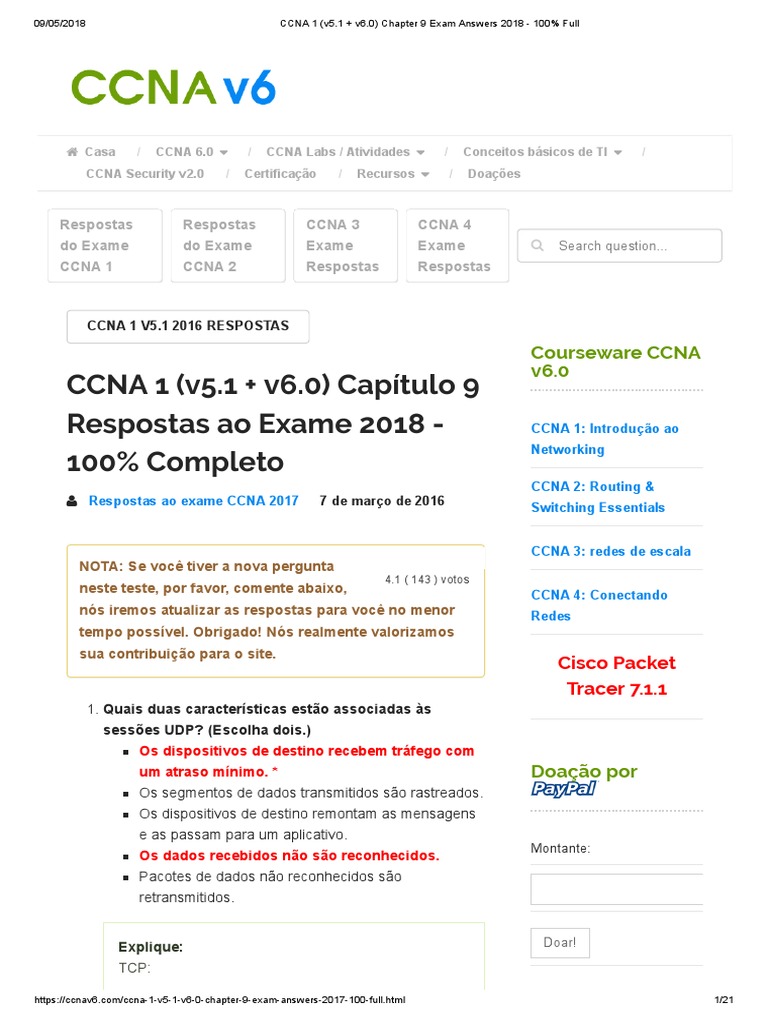 CCNA 1 (v5.1 + v6.0) Chapter 9 Exam Answers 2018 - 100% Full | PDF | Port (Computer Networking ...