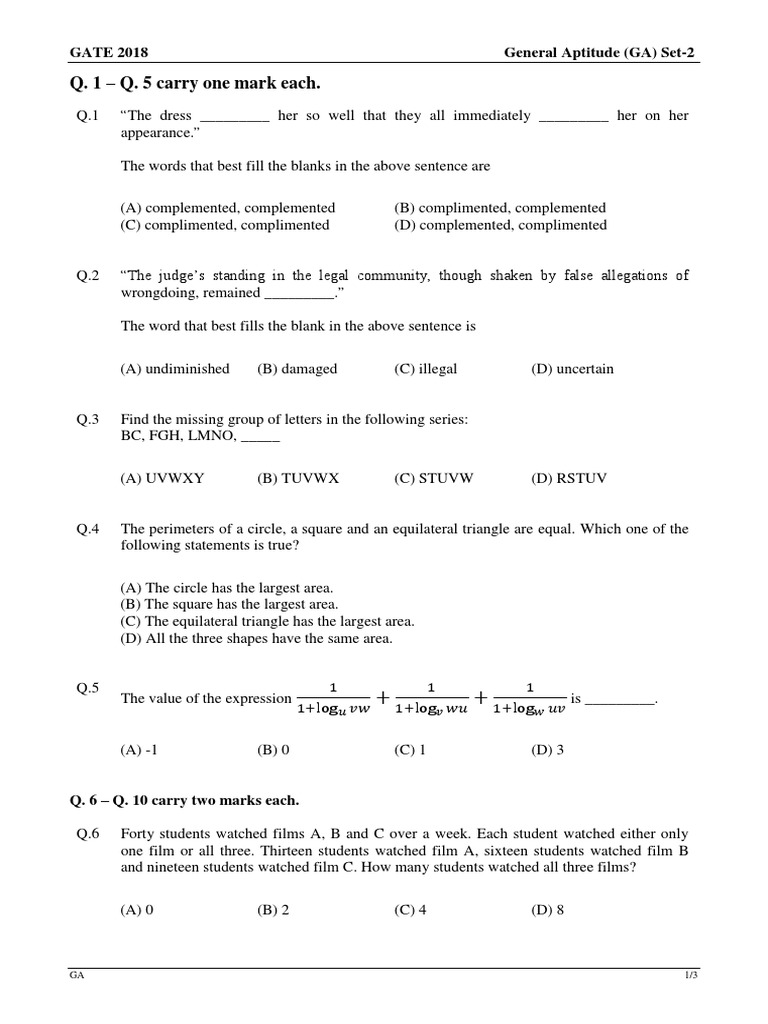 Mathematics Gate 2018 Qu | PDF | Matrix (Mathematics) | Field (Mathematics)