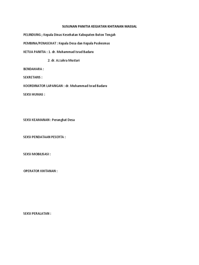 Susunan Panitia Kegiatan Sunatan Massal | PDF